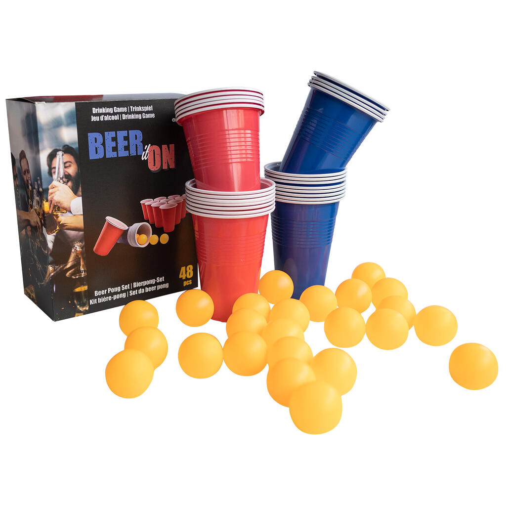 Drikkelek - Beer Pong 24 kopper i papp og 24 baller i plast - Partyland